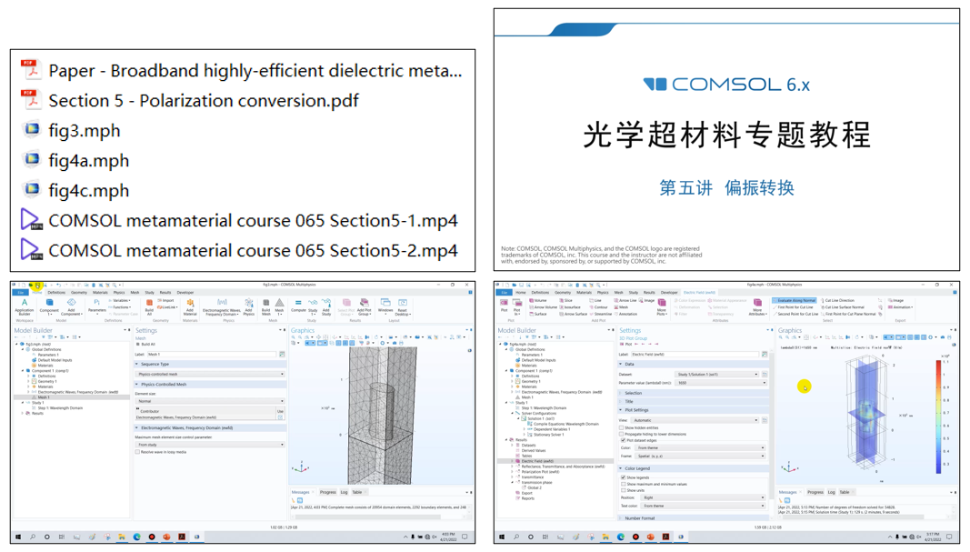 065 – COMSOL超材料专题教程⑤偏振转换（带讲解视频）-光学仿真资料小站